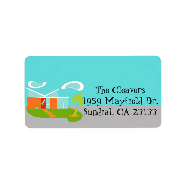 Mid Century Modern Cartoon House Address Labels | Zazzle