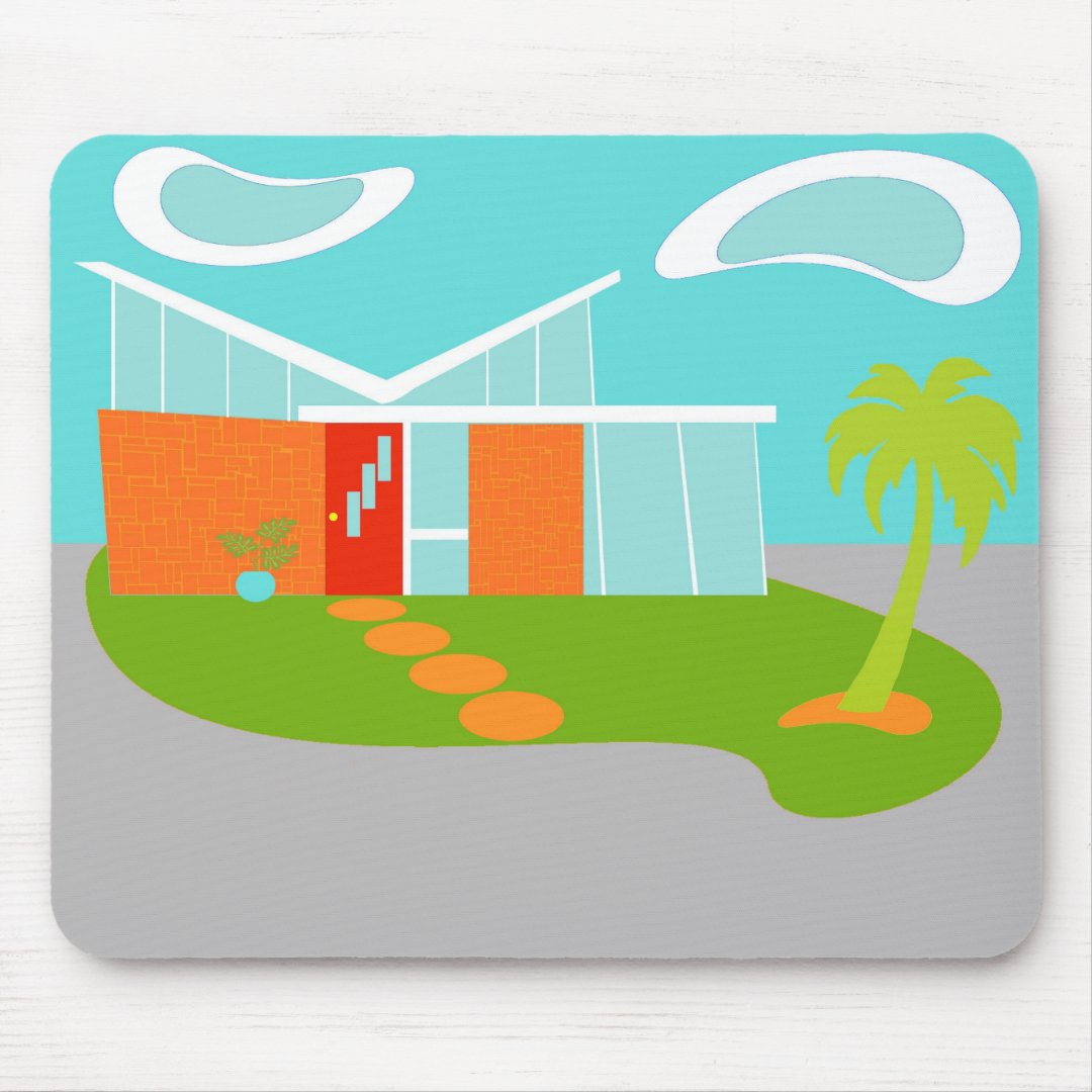 Mid Century Modern Cartoon House Mousepad | Zazzle