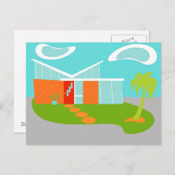 Mid Century Modern Cartoon House Postcard | Zazzle
