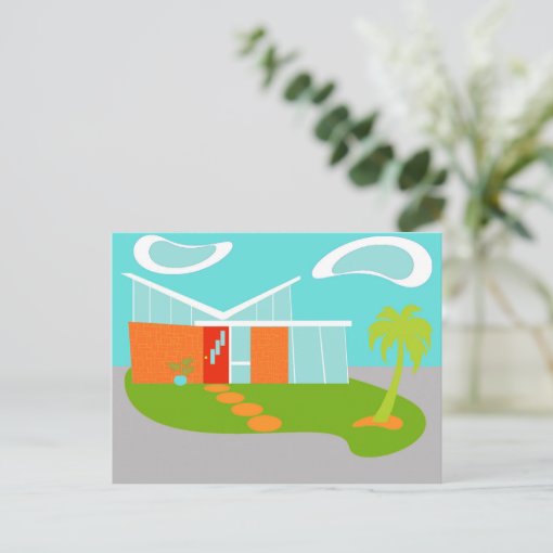 Mid Century Modern Cartoon House Postcard | Zazzle