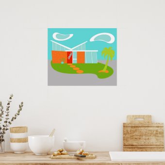 Mid Century Modern Cartoon House Poster | Zazzle