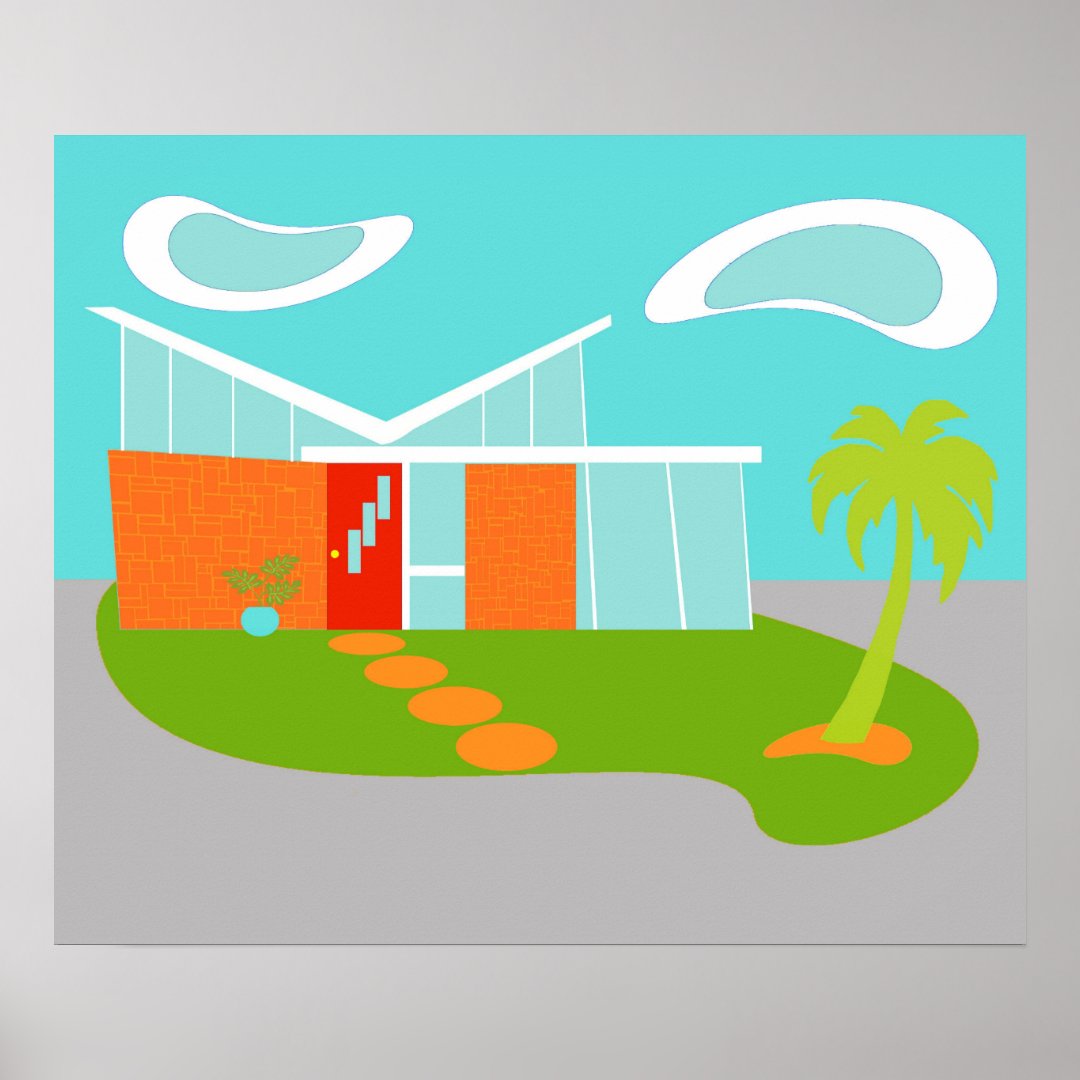 Mid Century Modern Cartoon House Poster | Zazzle