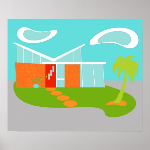 Mid Century Modern Cartoon House Poster | Zazzle.com