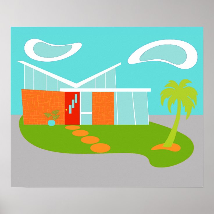 Mid Century Modern Cartoon House Poster | Zazzle