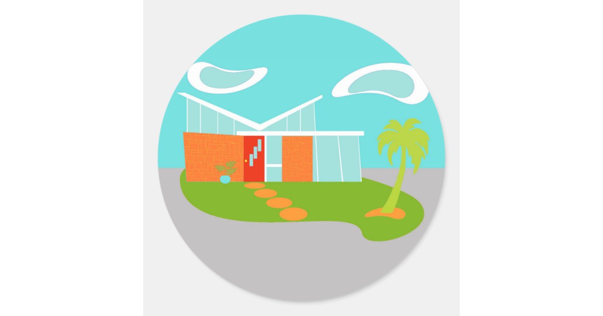 Mid Century Modern Cartoon House Stickers | Zazzle