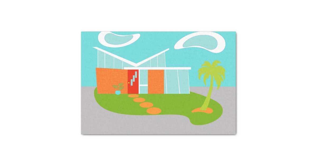 Mid Century Modern Cartoon House Tissue Paper | Zazzle