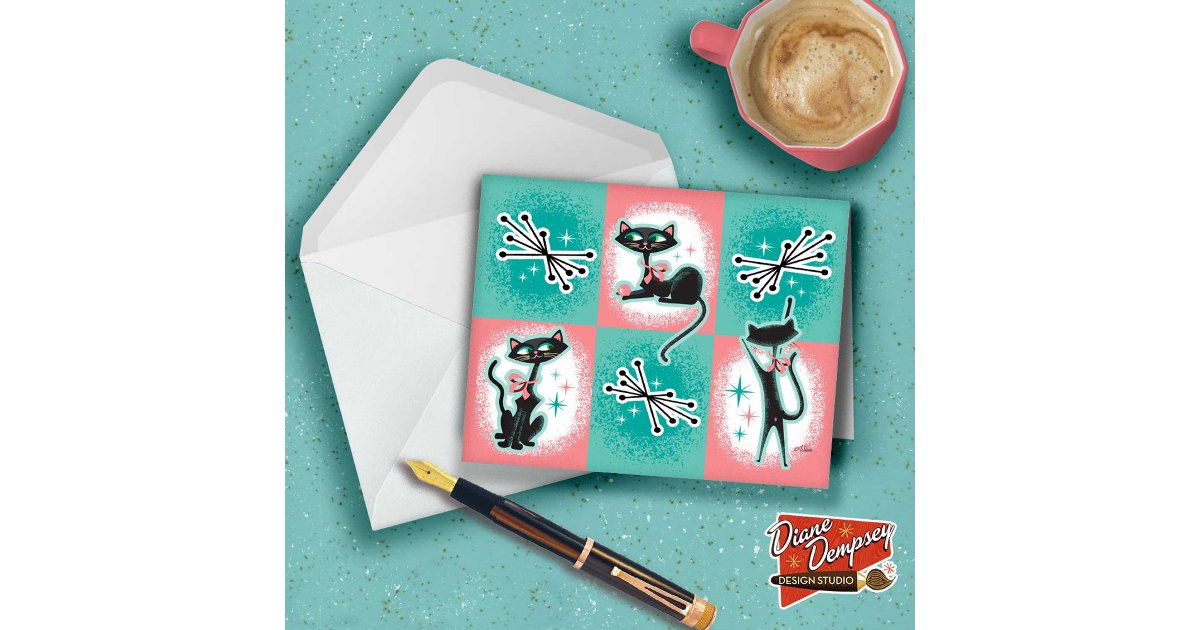Mid-Century Modern Cats Note Cards | Zazzle