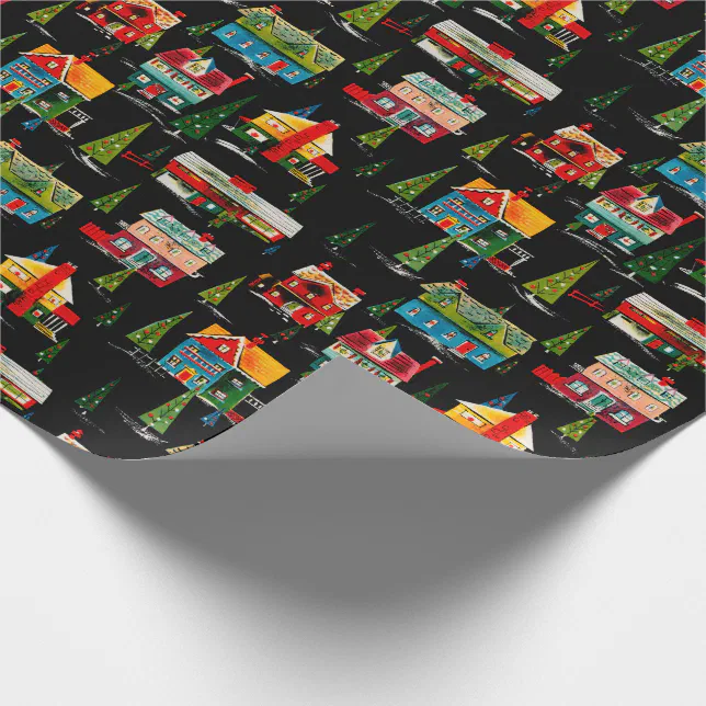 Mid Century Modern Christmas Houses Wrapping Paper | Zazzle