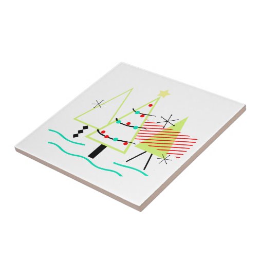 mid century modern christmas trees retro ceramic tile | Zazzle