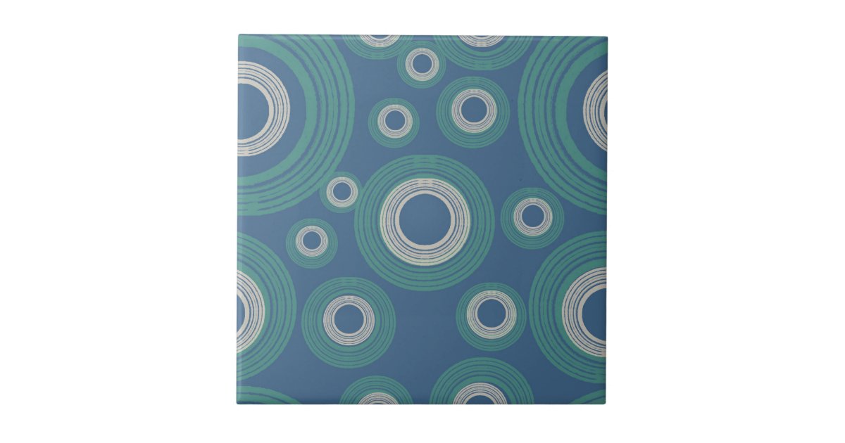Mid Century Modern Circle Blue Ceramic Tile | Zazzle