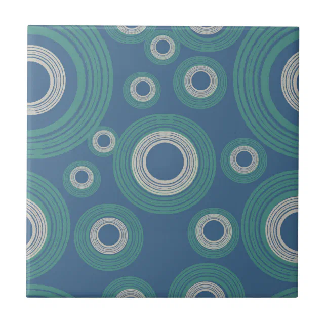 Mid Century Modern Circle Blue Ceramic Tile | Zazzle