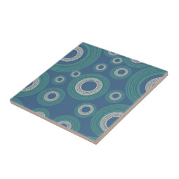 Mid Century Modern Circle Blue Ceramic Tile | Zazzle