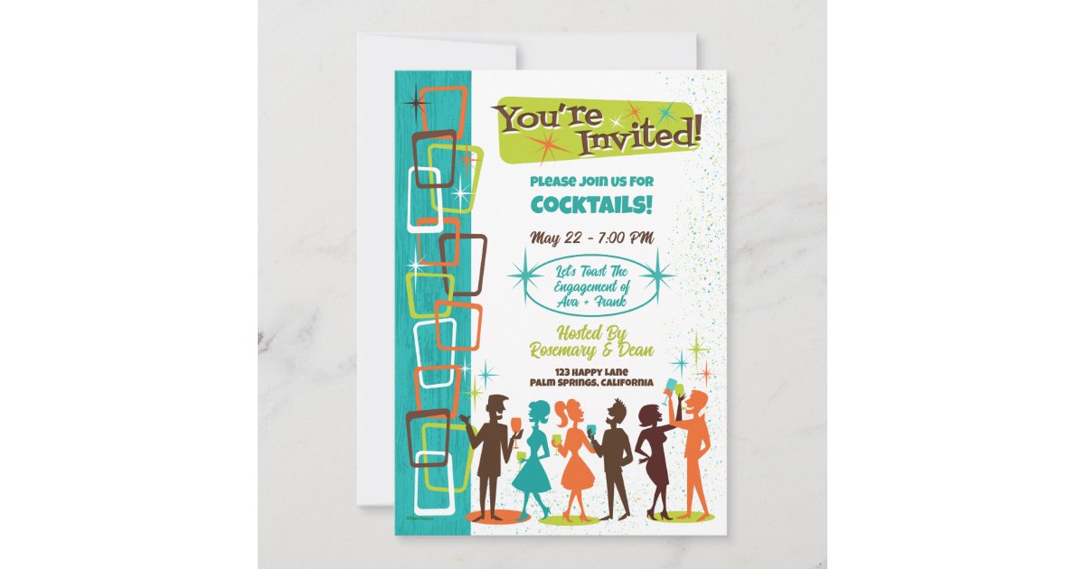 Mid-Century Modern Cocktails Engagement Party Invitation | Zazzle
