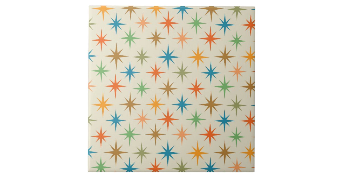 Mid Century Modern Colorful Atomic Starburst Ceramic Tile | Zazzle