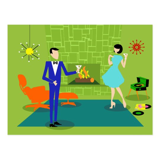 Mid Century Modern Couple Postcard | Zazzle.com