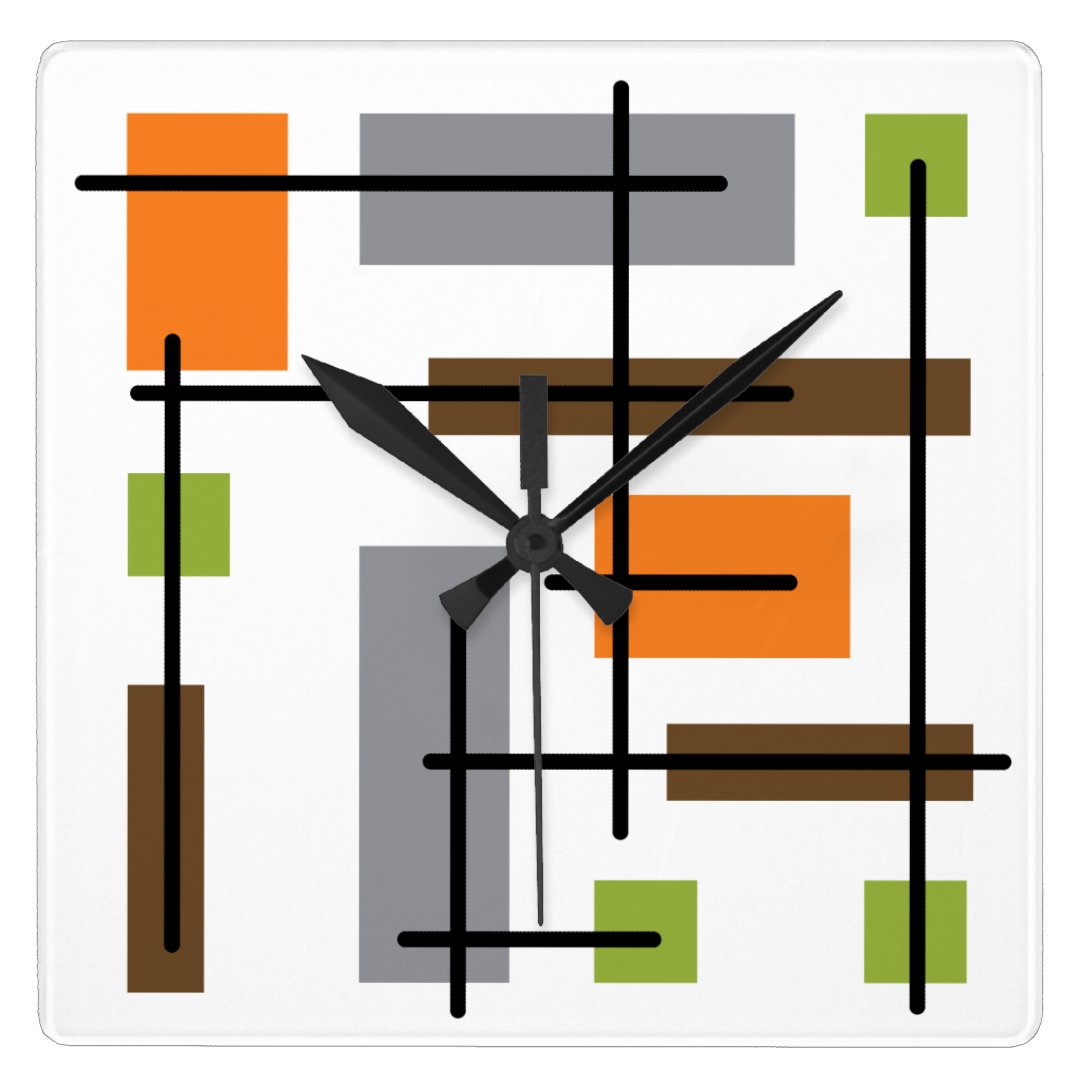 Mid Century Modern Cubicle Art Square Wall Clock | Zazzle