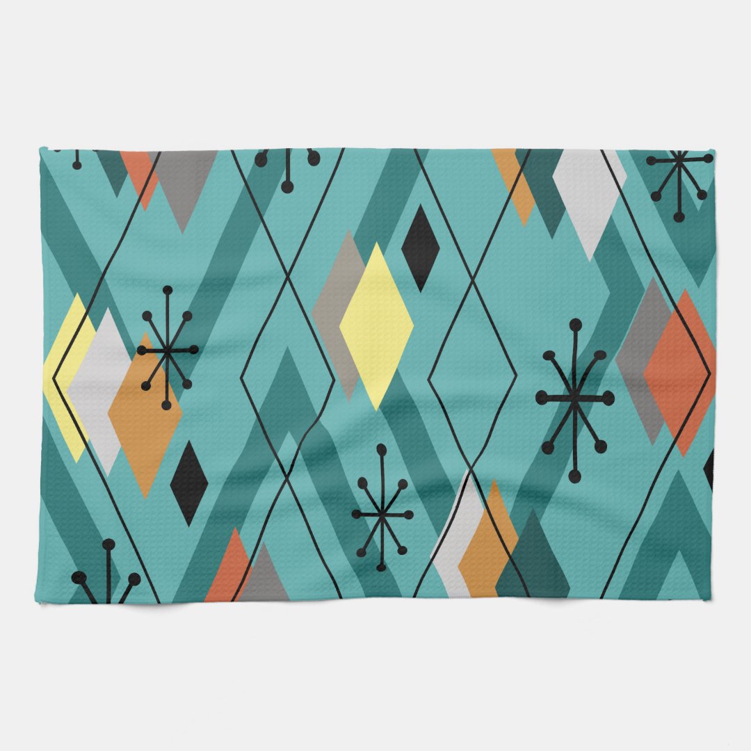 Mid Century Modern Diamonds Turquoise Kitchen Towel | Zazzle