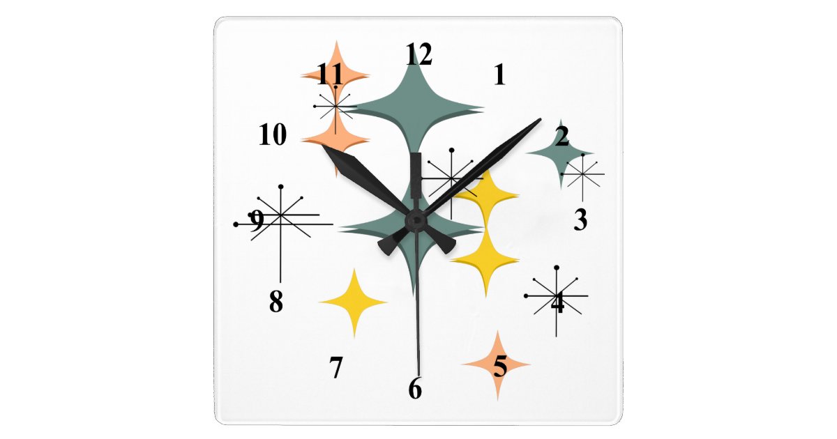 Mid Century Modern Eames Atomic Starbursts Custom Square Wall Clock ...