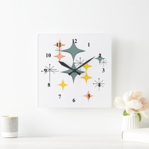 Mid Century Modern Eames Atomic Starbursts Custom Square Wall Clock ...