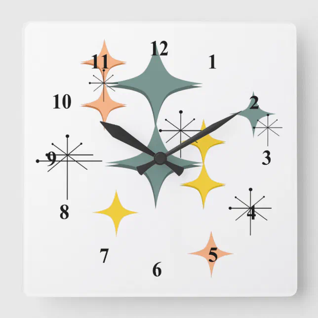 Mid Century Modern Eames Atomic Starbursts Custom Square Wall Clock ...