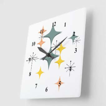 Mid Century Modern Eames Atomic Starbursts Custom Square Wall Clock ...