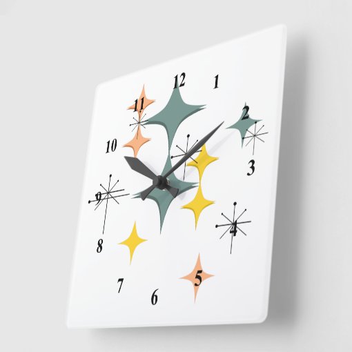 Mid Century Modern Eames Atomic Starbursts Custom Square Wall Clock ...