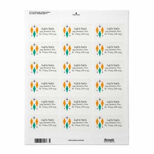 Mid Century Modern Era Diamonds Orange Turquoise Label | Zazzle