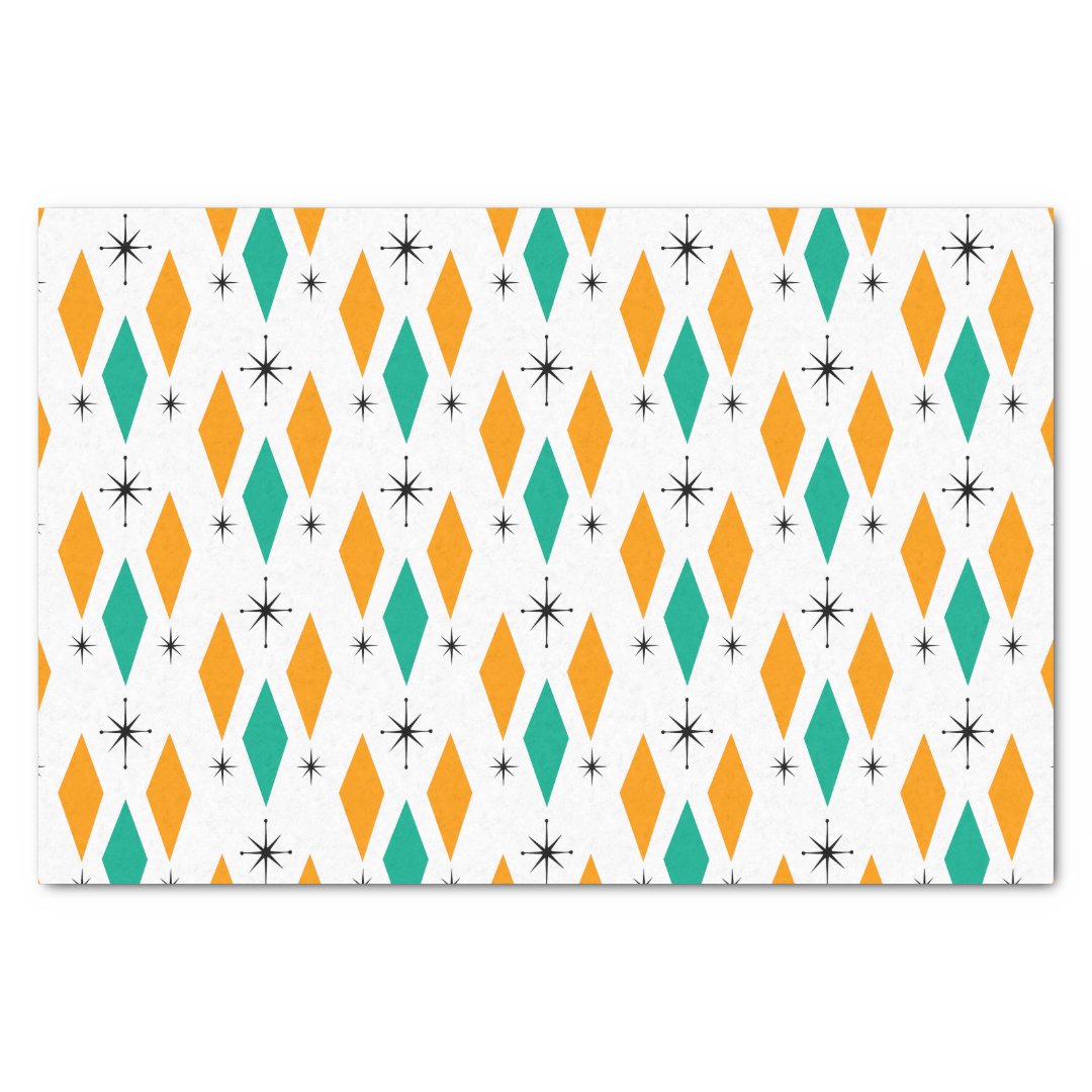 Mid Century Modern Era Diamonds Orange Turquoise Tissue Paper | Zazzle