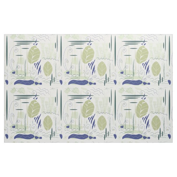 Mid-Century Modern Leaf Pattern Fabric | Zazzle