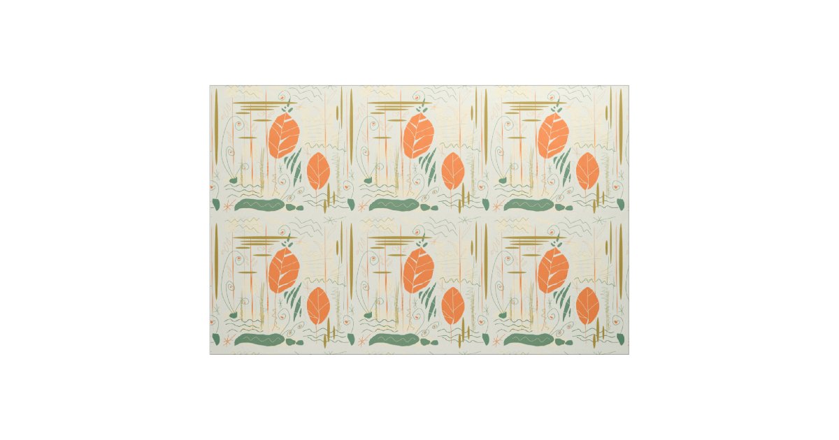 Mid Century Modern Floral Abstract Lake Scene Fabric | Zazzle