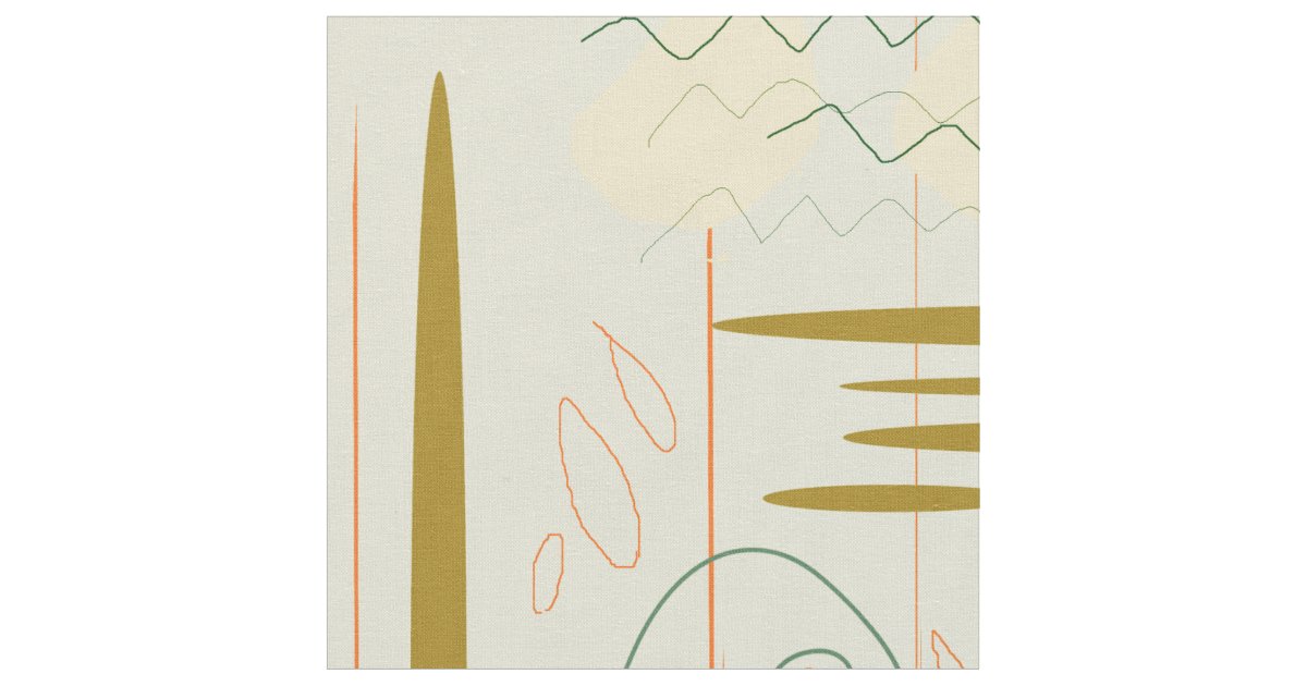 Mid Century Modern Floral Abstract Lake Scene Fabric | Zazzle