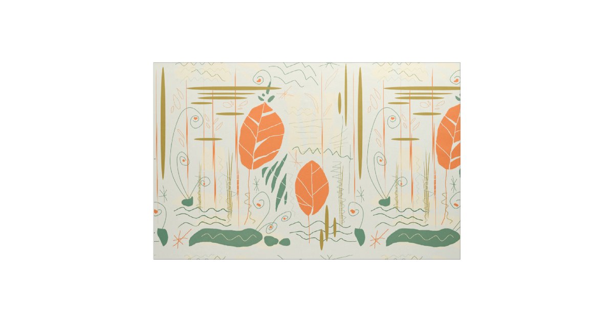 Mid Century Modern Floral Abstract Lake Scene Fabric | Zazzle