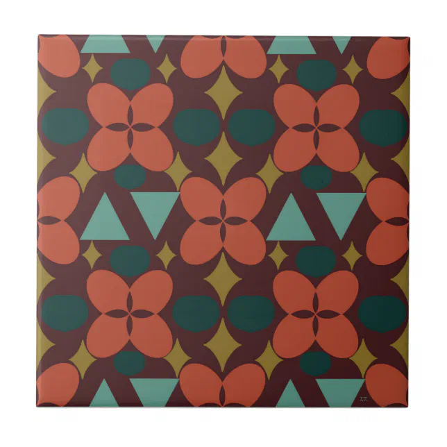 Mid Century Modern Flower Diamond Red Ceramic Tile | Zazzle
