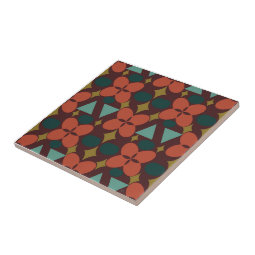 Mid Century Modern Flower Diamond Red Ceramic Tile | Zazzle