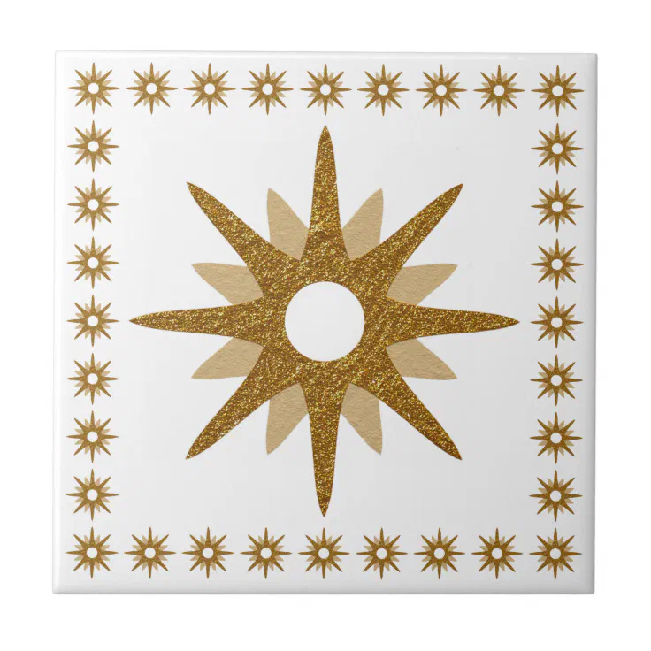 Mid-Century Modern Gold Starburst Design Ceramic Tile | Zazzle