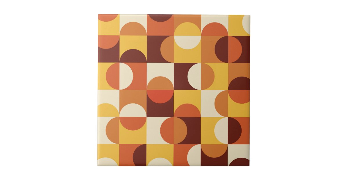 Mid Century Modern Half circles yellow and orange Ceramic Tile | Zazzle