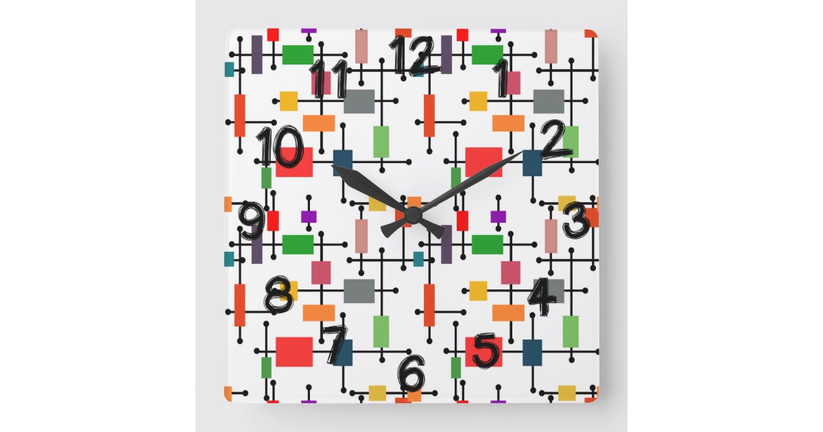 Mid-Century Modern Large Grid Square Wall Clock | Zazzle