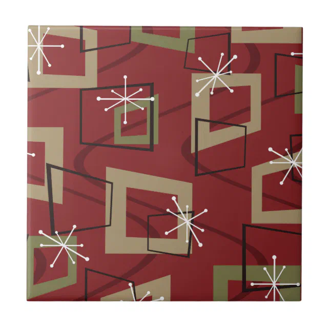 Mid Century Modern Maroon Ceramic Tile | Zazzle
