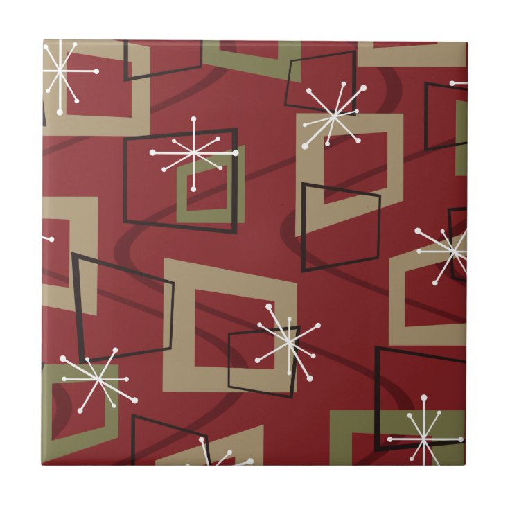 Mid Century Modern Maroon Ceramic Tile | Zazzle