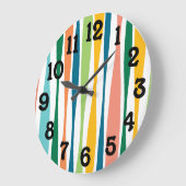 Mid Century Modern Orange Lime Retro Stripes Large Clock | Zazzle