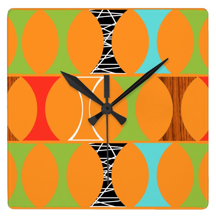 Mid Century Modern Orange Pattern Wall Clock | Zazzle