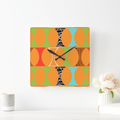 Mid Century Modern Orange Pattern Wall Clock | Zazzle