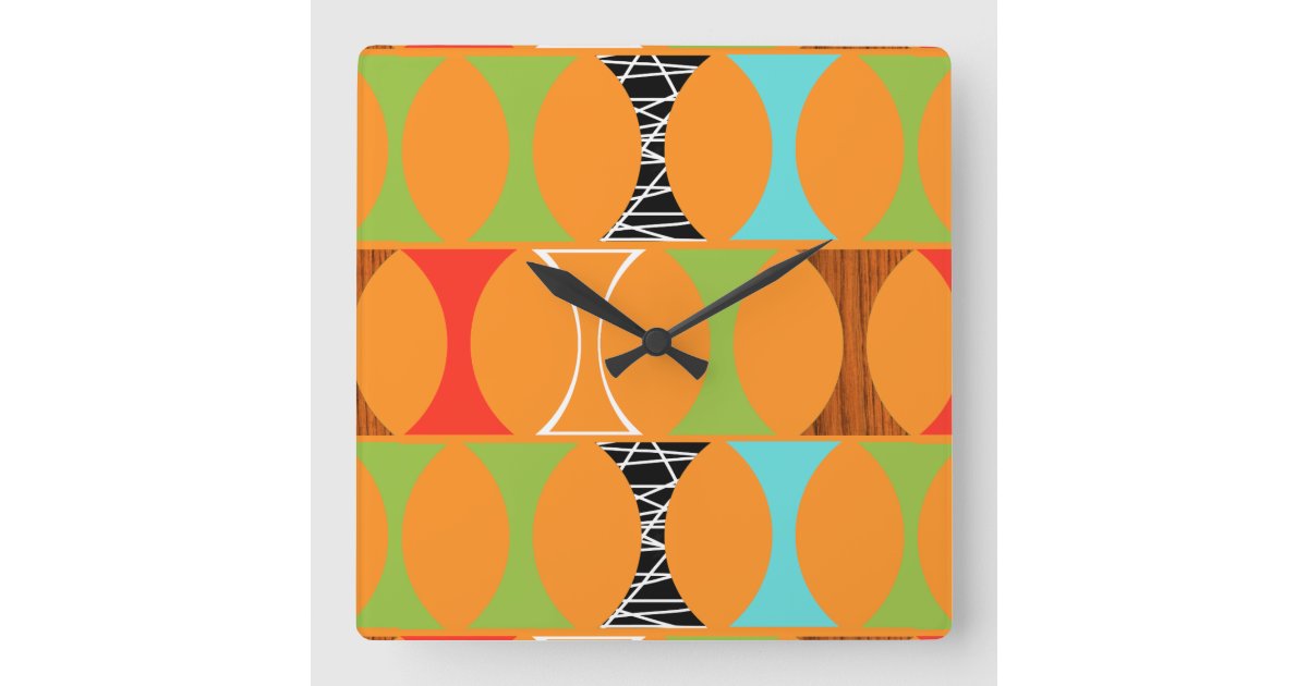 Mid Century Modern Orange Pattern Wall Clock | Zazzle