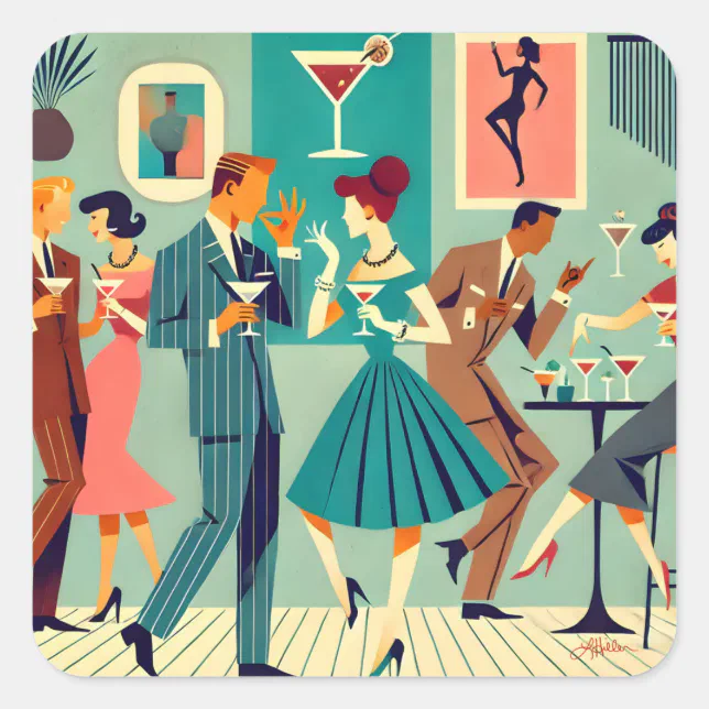 Mid Century Modern Party The Martini Dance Square Sticker | Zazzle