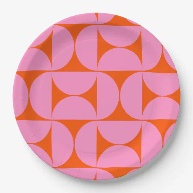 Mid Century Modern Pattern Preppy Pink And Orange Paper Plates | Zazzle