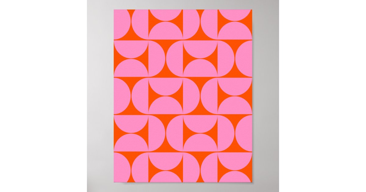Mid Century Modern Pattern Preppy Pink And Orange Poster | Zazzle
