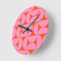 Mid Century Modern Pattern Preppy Pink And Orange Round Clock | Zazzle