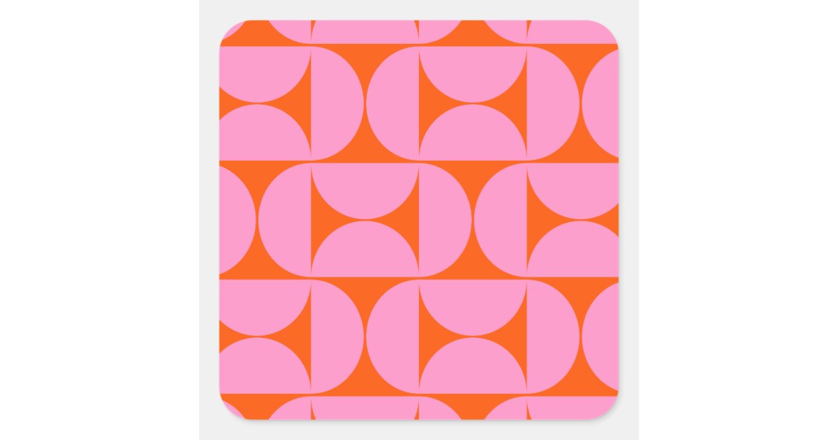 Mid Century Modern Pattern Preppy Pink And Orange Square Sticker | Zazzle