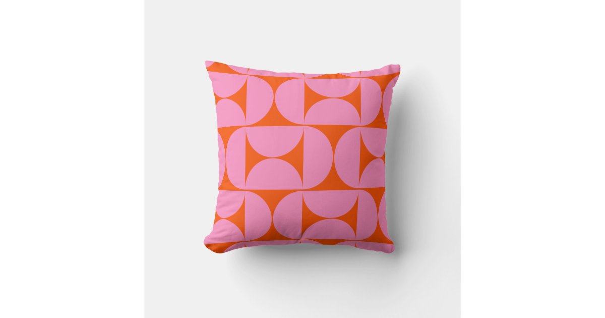 Mid Century Modern Pattern Preppy Pink And Orange Throw Pillow | Zazzle