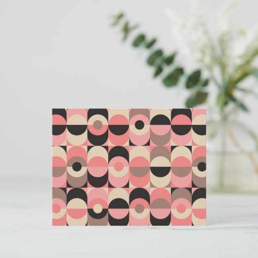 Mid-Century Modern Pink Pattern Holiday Postcard | Zazzle